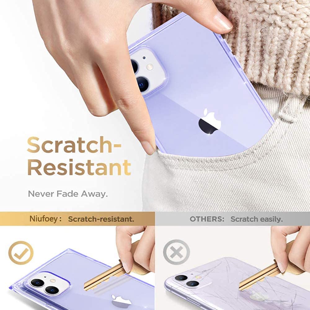 niufoey Compatible with iPhone 11 Case Square Transparent Anti-Scratch Reinforced Corners Shockproof Flexible Protective TPU Ultra Thin Slim Cases Cover for iPhone 11 6.1 inches (Clear/Light Purple)