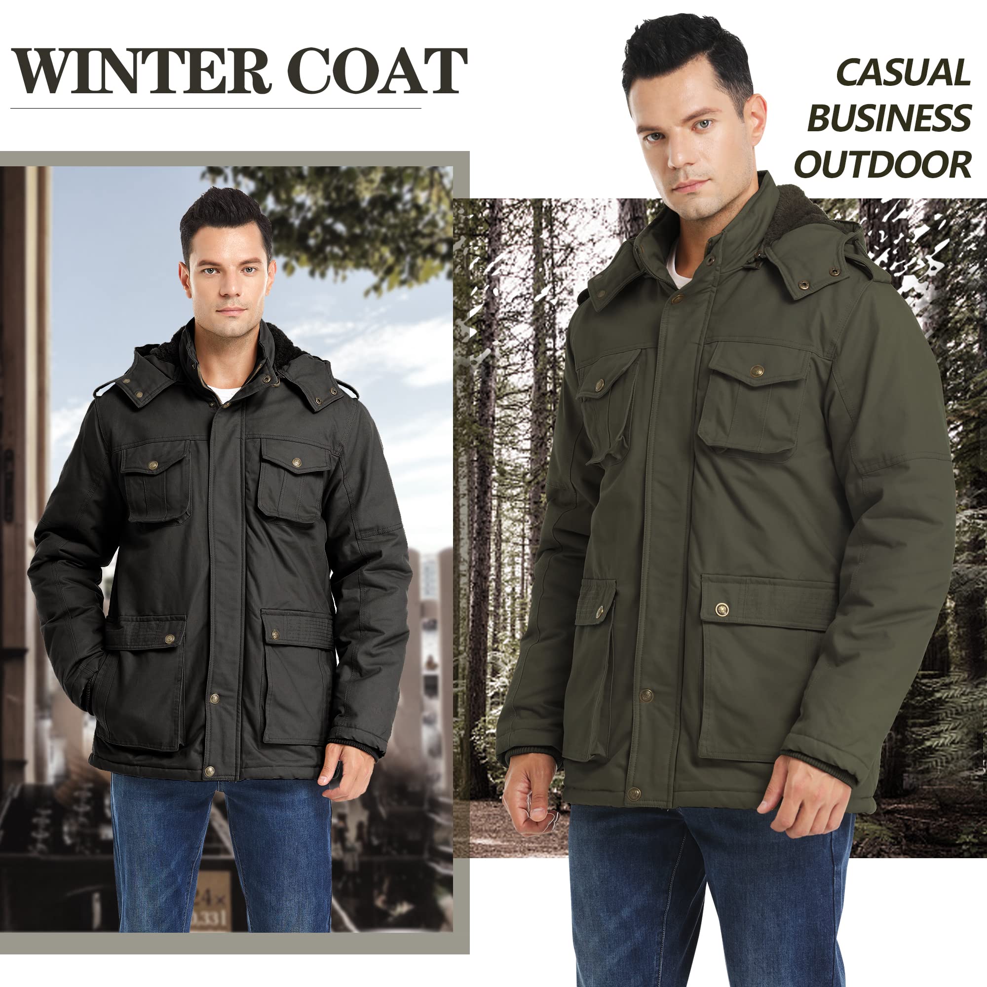 JYG Men's Winter Thicken Coat Casual Military Parka Jacket with Removable Hood (XX-Large, Army)