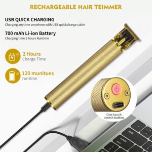 Professional Electric Pro Li Outliner, 0mm Baldheaded Hair Clippers for Men Barber Grooming Cordless Rechargeable Close Cutting T-Blade Trimmer Haircutting Beard Shaver Barber (Gold)