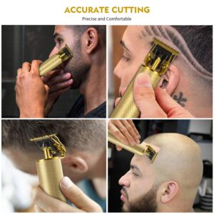 Professional Electric Pro Li Outliner, 0mm Baldheaded Hair Clippers for Men Barber Grooming Cordless Rechargeable Close Cutting T-Blade Trimmer Haircutting Beard Shaver Barber (Gold)