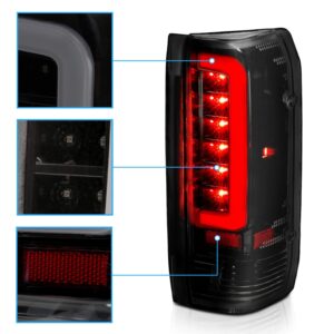 AmeriLite Truck 3D C-Type Halogen, Led, Tube Dark Smoke Replacement Tail Light Set For 1989-1996 Ford F150 Bronco F250 F350 - Passenger and Driver Side, Vehicle Light Assembly, Black