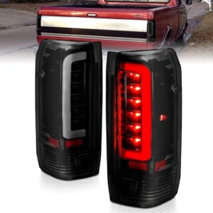 AmeriLite Truck 3D C-Type Halogen, Led, Tube Dark Smoke Replacement Tail Light Set For 1989-1996 Ford F150 Bronco F250 F350 - Passenger and Driver Side, Vehicle Light Assembly, Black