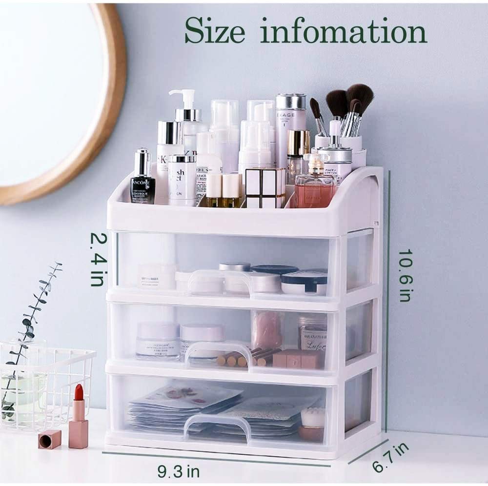 Simbuy Makeup Organizer with 3 Drawers, Bathroom Vanity Countertop Storage for Cosmetics, Brushes, Lotion, Nail Lipstick and Jewelry (White)