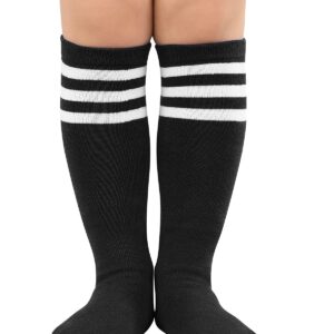 Boys soccer socks Toddler Girls Uniform Socks Knee High Tube Socks Cotton Cute Sport Stocking for Boys Girls 1 Pair Black White One Size