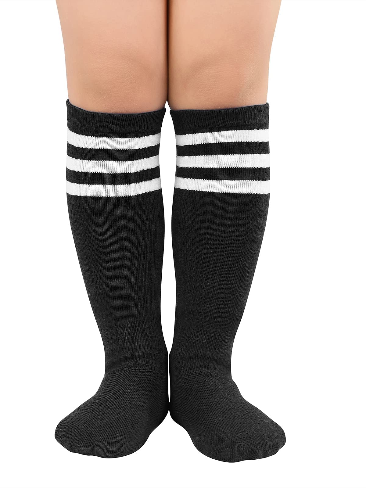 Boys soccer socks Toddler Girls Uniform Socks Knee High Tube Socks Cotton Cute Sport Stocking for Boys Girls 1 Pair Black White One Size