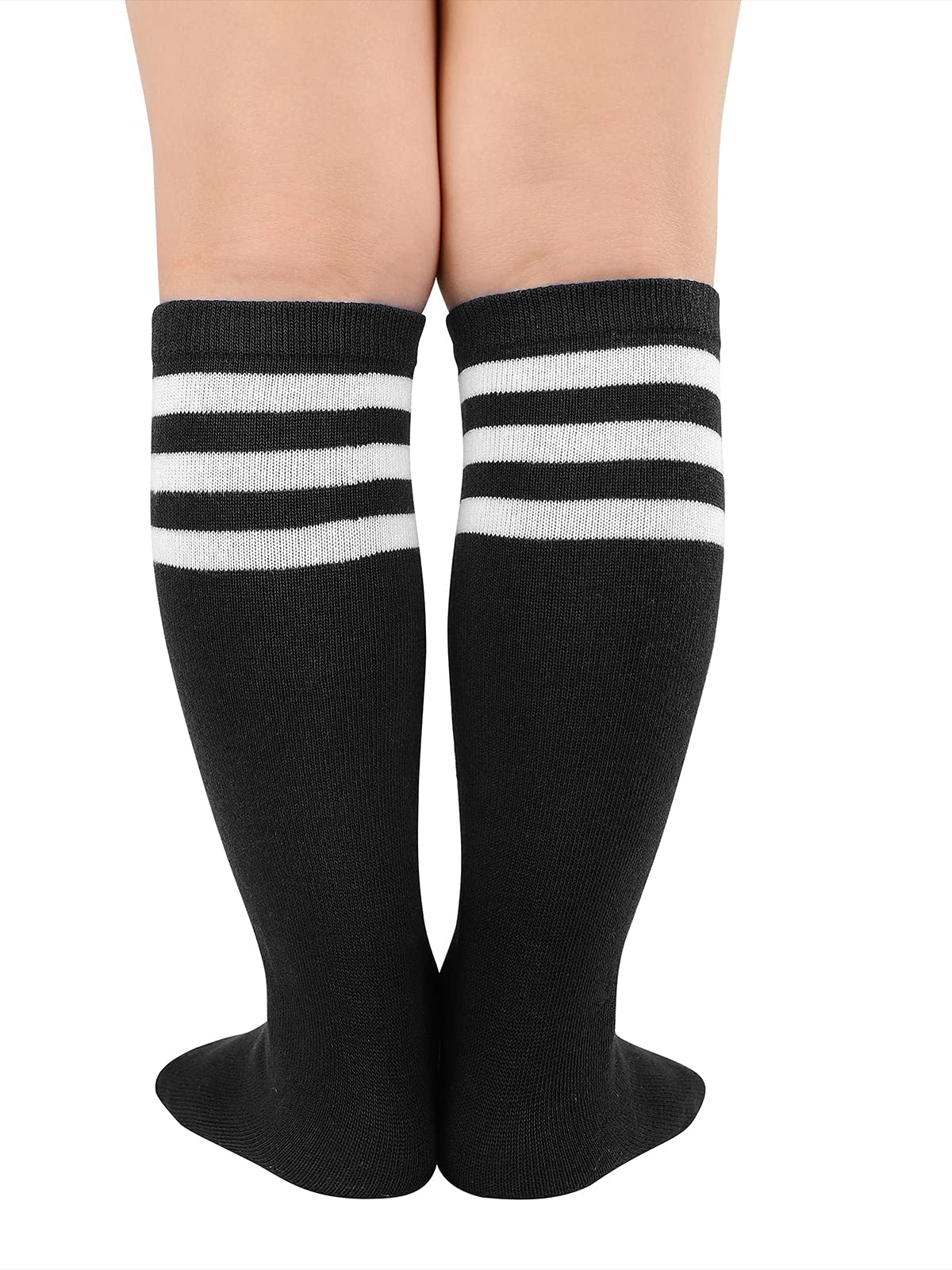 Boys soccer socks Toddler Girls Uniform Socks Knee High Tube Socks Cotton Cute Sport Stocking for Boys Girls 1 Pair Black White One Size