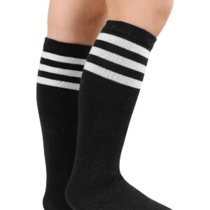 Boys soccer socks Toddler Girls Uniform Socks Knee High Tube Socks Cotton Cute Sport Stocking for Boys Girls 1 Pair Black White One Size