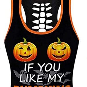 Balaflyie Women 2 Piece Halloween Clothes If You Like My Pumpkins You Should See My Pie Tank Top + Funny Shorts Sportwear Tracksuits (Orange,Medium)