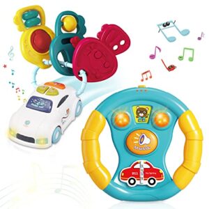 toy life baby toy keys with steering wheel toy - toy key for toddler and infant and kids steering wheel - play keys toys - baby musical light up toys for babies 18 months (car keys & steering wheel)