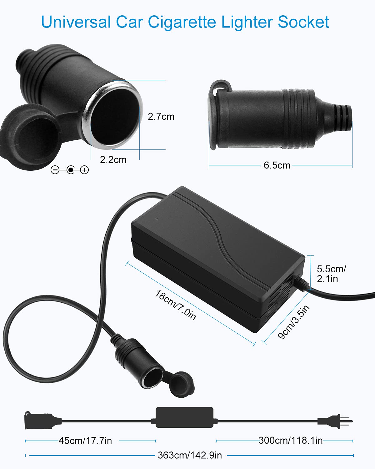 ALITOVE AC to DC Converter 110V to 12V Converter 20.8A 250W with Car Cigarette Lighter Socket 100V~240V AC to DC 12 Volt 20A 18A 15A Power Supply Adapter for Car Refrigerator Tire Inflator Cleaner