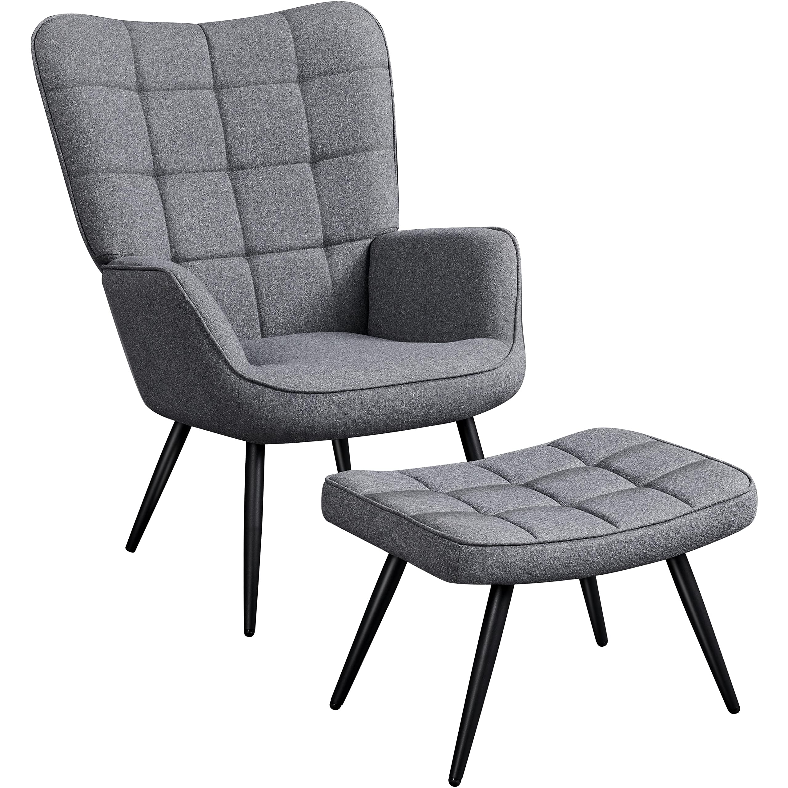 Topeakmart Accent Chair with Ottoman Set Upholstered Living Room Chair Fabric Arm Chair with Foot Rest Sofa Chair and Ottoman Set for Living Room Bedroom Office Grey