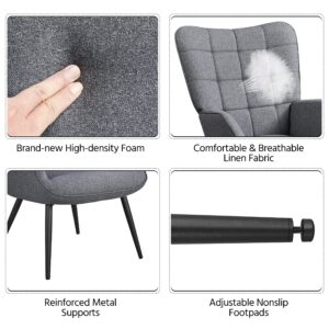 Topeakmart Accent Chair with Ottoman Set Upholstered Living Room Chair Fabric Arm Chair with Foot Rest Sofa Chair and Ottoman Set for Living Room Bedroom Office Grey