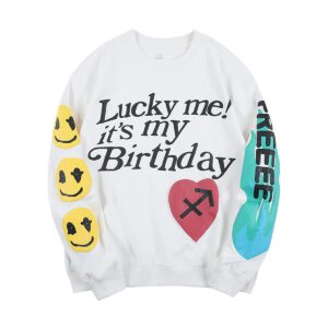 arnodefrance men it’t my birthday sweatshirts graphic printing hip hop rapper sweatshirt cotton long sleeve pullover white