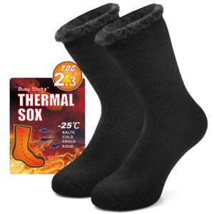 busy socks winter warm thermal socks for men women extra thick insulated heated crew boot socks for extreme cold weather, medium, 1 pair black