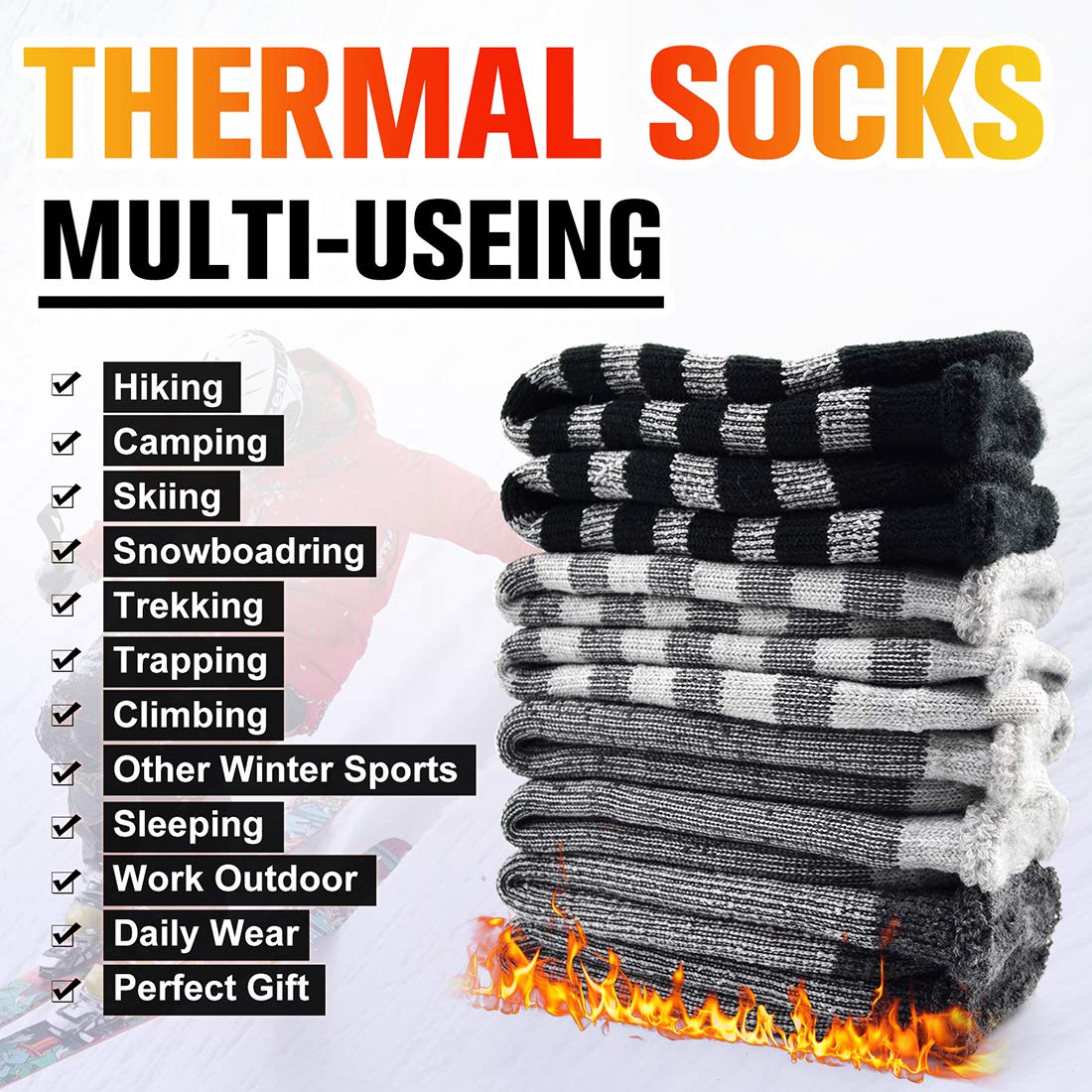 Busy Socks Winter Warm Thermal Socks for Men Women Extra Thick Insulated Heated Crew Boot Socks for Extreme Cold Weather, Medium, 1 Pair Black