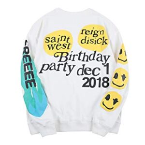 Arnodefrance Men It’t My Birthday Sweatshirts Graphic Printing Hip Hop Rapper Sweatshirt Cotton Long Sleeve Pullover White