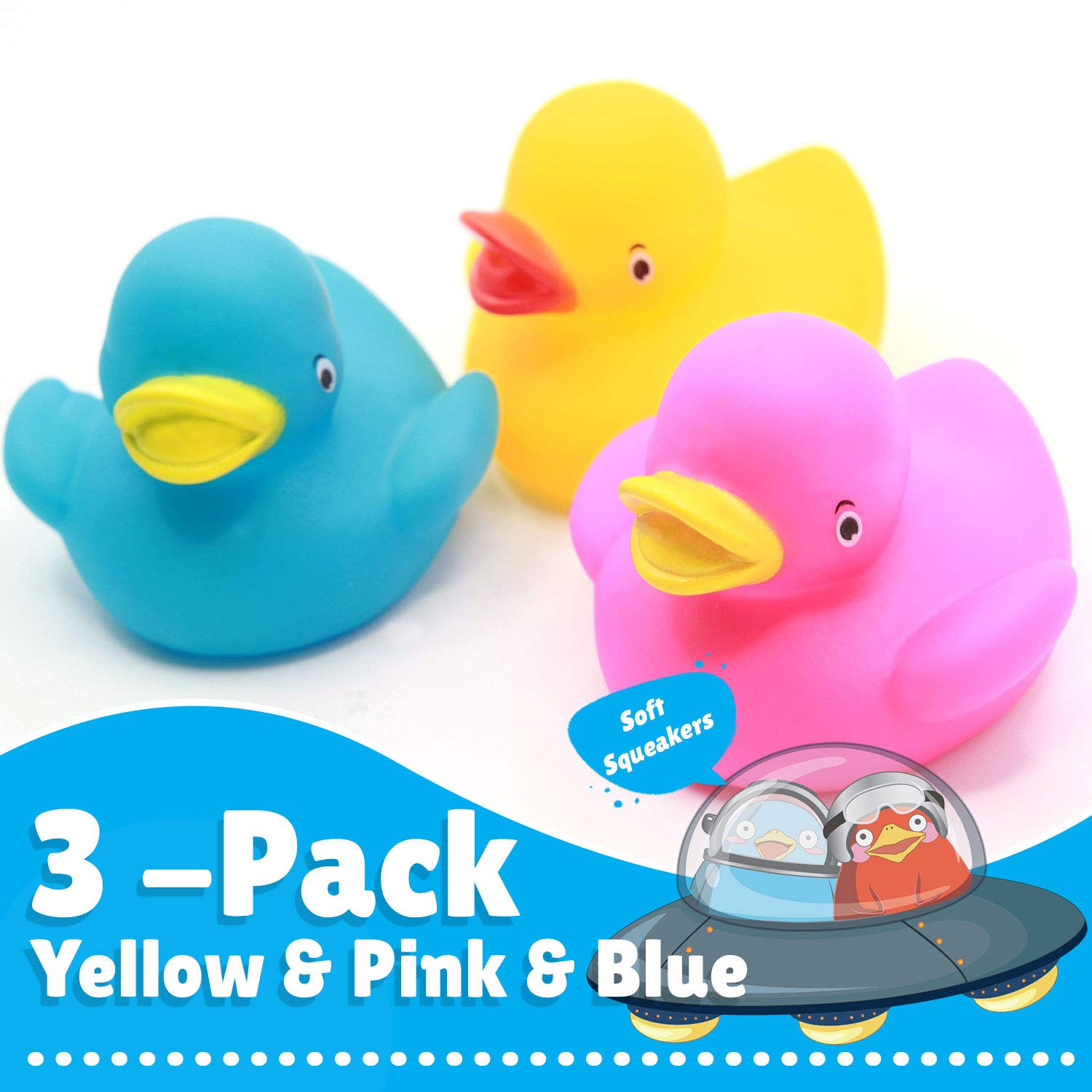 Fun Rubber Ducks - Soft Squeak & Squirt Baby Bath Toy Set - Fun Upright Floating 3 & 6 Packs - Yellow Pink Blue Green Black - Ducky Kids Birthday Gift - 2.5 Inch Duckies