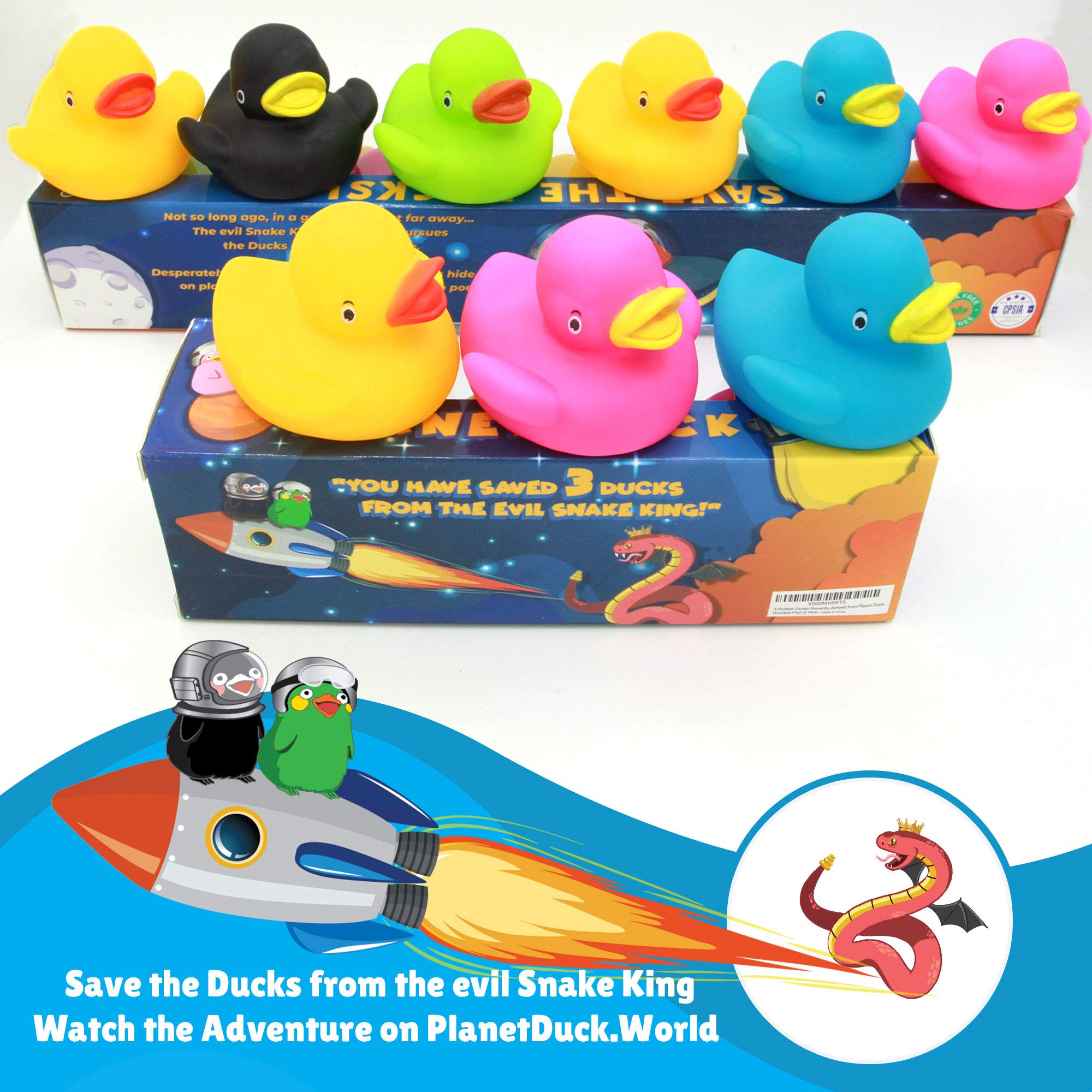 Fun Rubber Ducks - Soft Squeak & Squirt Baby Bath Toy Set - Fun Upright Floating 3 & 6 Packs - Yellow Pink Blue Green Black - Ducky Kids Birthday Gift - 2.5 Inch Duckies