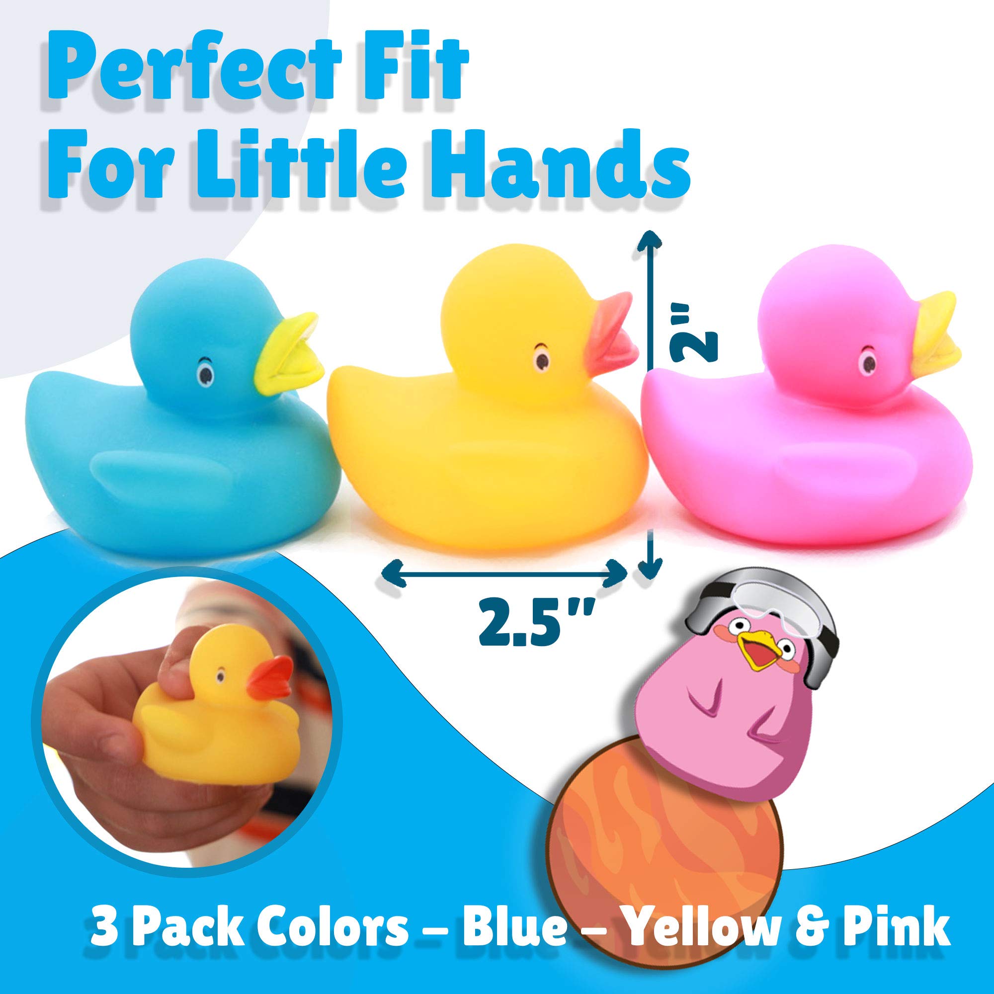 Fun Rubber Ducks - Soft Squeak & Squirt Baby Bath Toy Set - Fun Upright Floating 3 & 6 Packs - Yellow Pink Blue Green Black - Ducky Kids Birthday Gift - 2.5 Inch Duckies