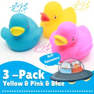 Fun Rubber Ducks - Soft Squeak & Squirt Baby Bath Toy Set - Fun Upright Floating 3 & 6 Packs - Yellow Pink Blue Green Black - Ducky Kids Birthday Gift - 2.5 Inch Duckies