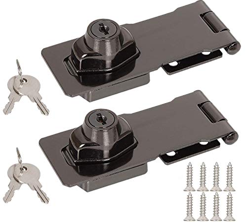 2 Pack 4 Inch Keyed Hasp Locks, Safety Hasp Locks with Keys, Cabinet Twist Knob Keyed Locking Hasp with Screws, Metal Safety Hasp Latches for Small Door Cabinet Drawers