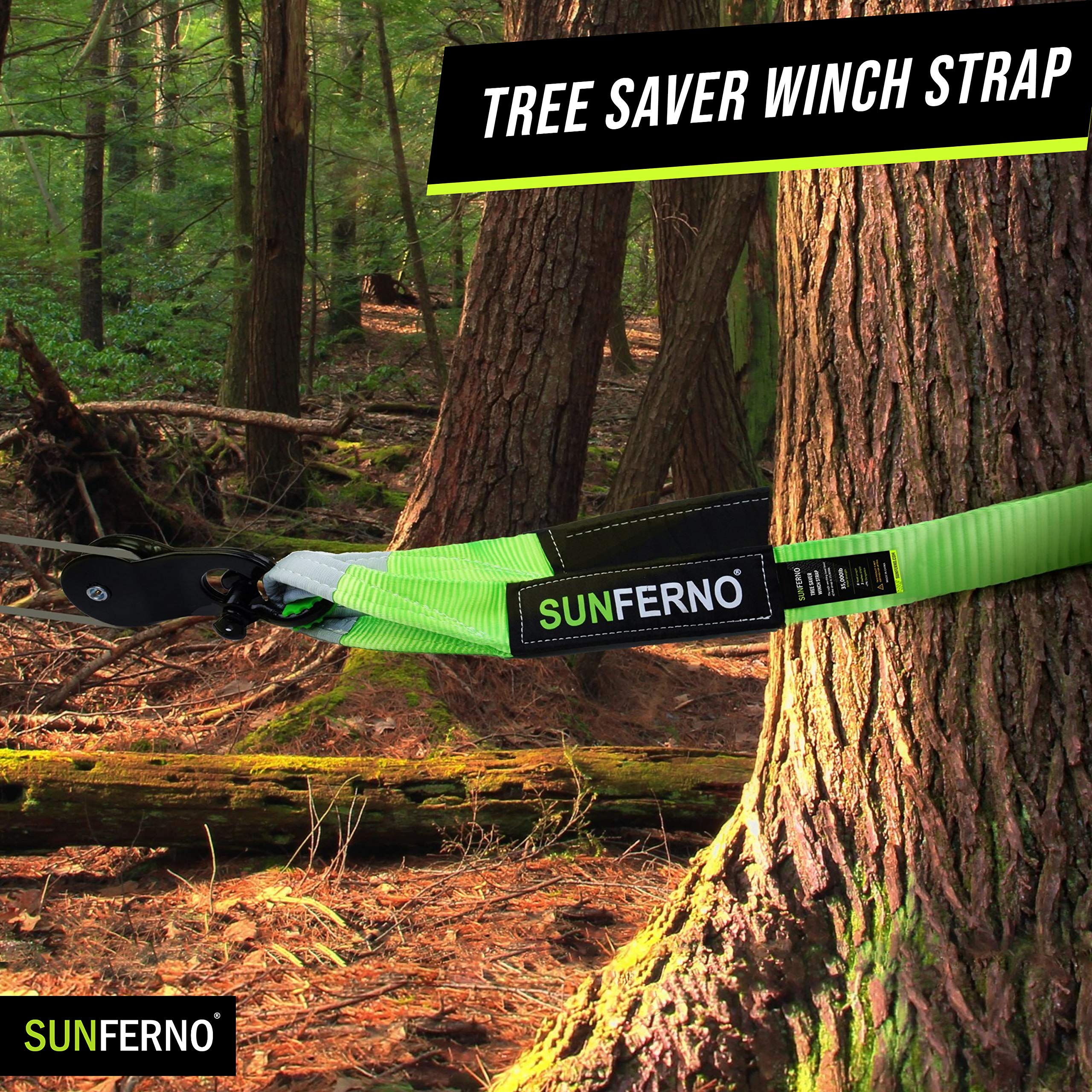 Sunferno Tree Saver Winch Strap 35,000 lbs Certified | Confidently Rig Your Winch Line | 3 inch x 8 Foot | Heavy Duty Emergency Off-Road Towing and Recovery Rope Winching Accessory for 4x4 and Truck