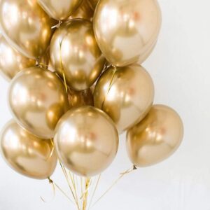 Bezente Gold Metallic Chrome Latex Balloons, 100 Pack 12 inch Gold Round Helium Balloons for Wedding Graduation Anniversary Baby Shower Birthday Party Decorations