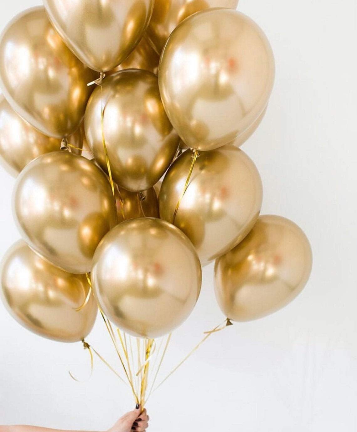 Bezente Gold Metallic Chrome Latex Balloons, 100 Pack 12 inch Gold Round Helium Balloons for Wedding Graduation Anniversary Baby Shower Birthday Party Decorations