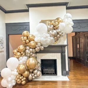 Bezente Gold Metallic Chrome Latex Balloons, 100 Pack 12 inch Gold Round Helium Balloons for Wedding Graduation Anniversary Baby Shower Birthday Party Decorations