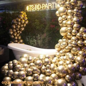 Bezente Gold Metallic Chrome Latex Balloons, 100 Pack 12 inch Gold Round Helium Balloons for Wedding Graduation Anniversary Baby Shower Birthday Party Decorations