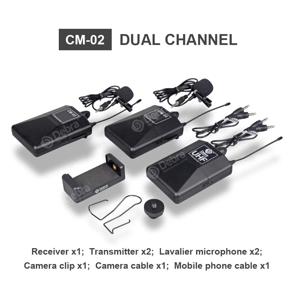 D Debra CM-02 UHF Wireless Lavalier Microphone with 30 Selectable Channels for DSLR Camera Phone Interview Live Recording, Wireless Lapel Microphone (CM-02)