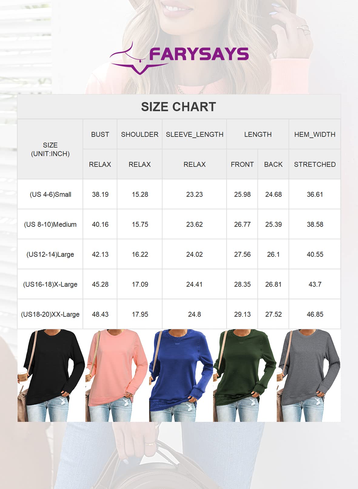 FARYSAYS Women's Winter Clothes for Women Casual Crewneck Sweatshir Long Sleeve Solid Color Shirt Soft Lightweight Loose Tops Pink Small