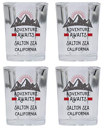 R and R Imports Salton Sea California Souvenir 2 Ounce Square Base Liquor Shot Glass Adventure Awaits Design 4-Pack