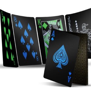 integear 2 decks plastic playing cards, premium plastic waterproof black playing poker cards professional luxury deck of cards for adults