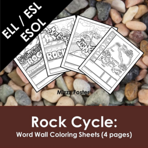 ell / esl / esol rock cycle word wall coloring sheets (4 pages)