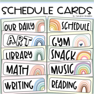 daily classroom schedule cards boho rainbow theme editable