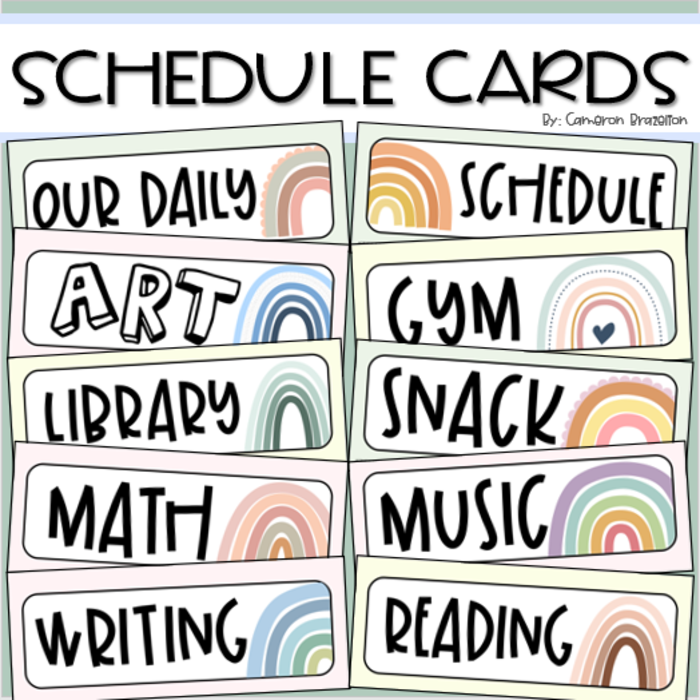 Daily Classroom Schedule Cards Boho Rainbow Theme Editable