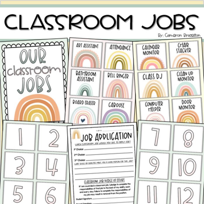 Classroom Jobs Posters Boho Rainbow Theme