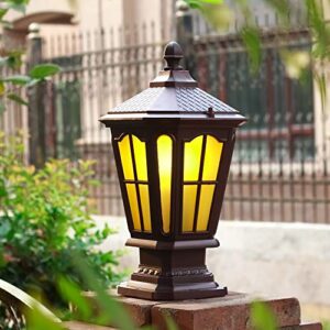 mrdsre outdoor post light festive lights powered post base mount deck light waterproof die-cast aluminum pillar lamp e27 landscape yard gate pillar lights for villa garden porch home lighting