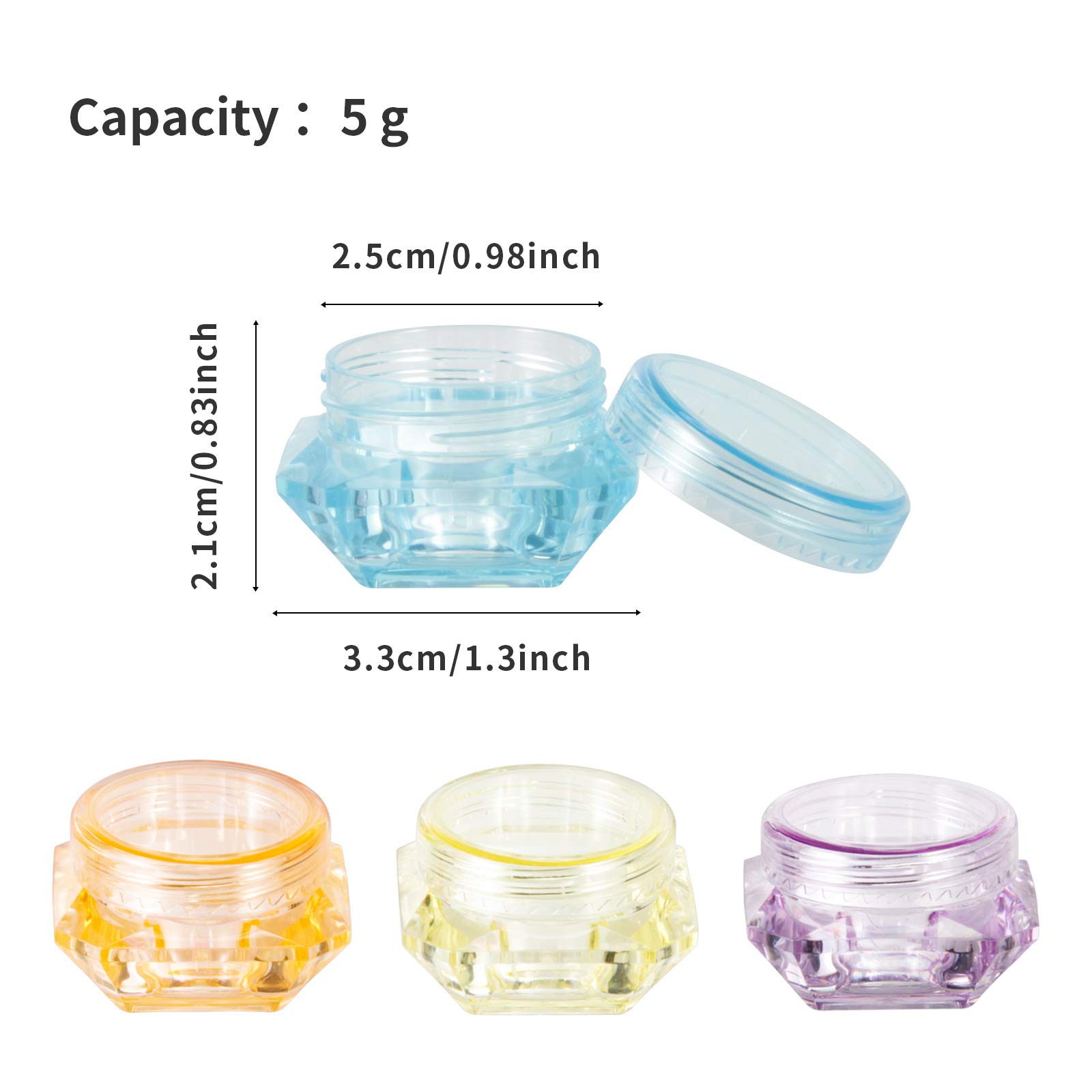 BEAHOT 40 PCS Cosmetic Containers 5g/5ml Diamond Shape Empty Plastic Jars Pot, Travel Jar Set with Lid for Cosmetic Cream Lotions Eye Shadow Beauty Nail Jewelry Earrings Makeup Container, 8 Colors