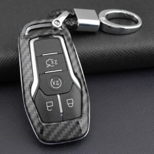 jeyoda abs smart keyless entry remote key fob carbon fibre car key shell for ford f150 mondeo mustang edge fusion lincoln mkc mkz mkx(shell with keychian)