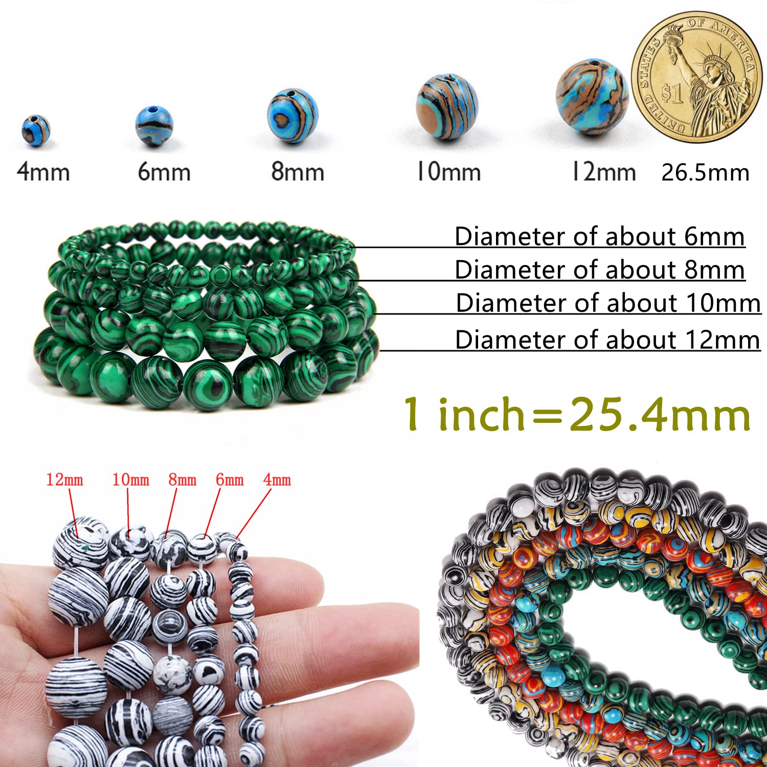 12mm Natural Stone Beads Malachite Beads for Bracelets Making,30pcs Striated Stone Round Loose Gemstone Beads for Jewelry Making Adults (Bue, 12mm)