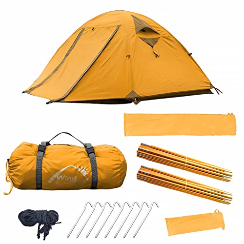 Wind Tour Professional 2-3 Person Weatherproof Double Layer Aluminum Windproof Backpacking Camping Tent for Outdoor Mountaineering Hunting Hiking Adventure Travel (Orange, (19.7+70.9+23.6) x 82.7)