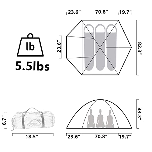 Wind Tour Professional 2-3 Person Weatherproof Double Layer Aluminum Windproof Backpacking Camping Tent for Outdoor Mountaineering Hunting Hiking Adventure Travel (Orange, (19.7+70.9+23.6) x 82.7)