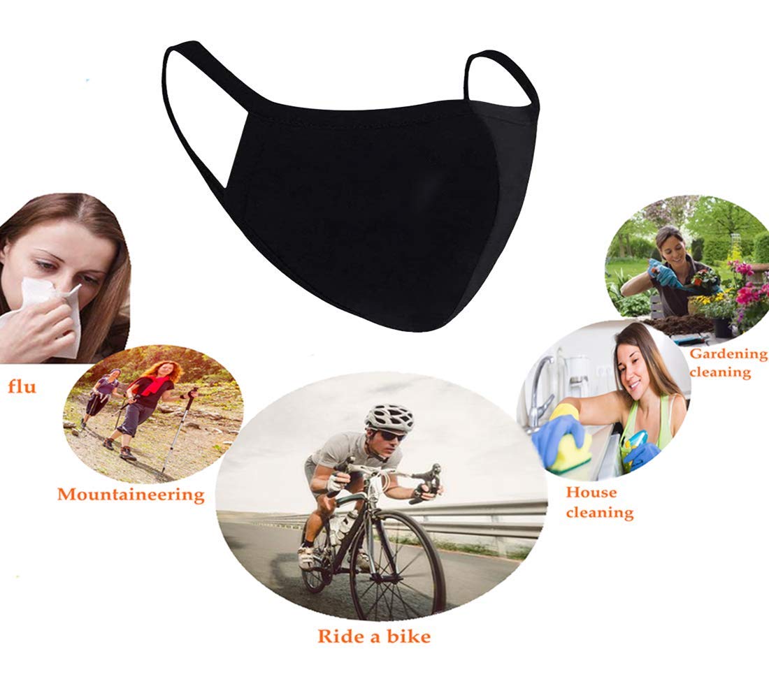 Fashion Protective, Unisex Black Dust Cotton Facial & Mouth Covering, Washable, Reusable Cotton Fabric for Cycling Travel Outdoors (12-Pack Black) …