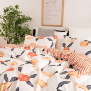 Peach Bedding Cute Queen Duvet Cover Set Soft Striped Duvet Cover with 1 Duvet Cover and 2 Pillowcases（Peach Queen）