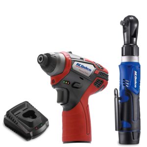 acdelco arw1209-k15 g12 series 12v li-ion cordless 3/8' rachet wrench & impact driver combo tool kit