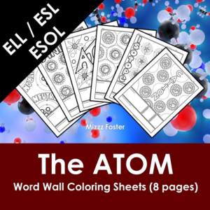 the atom ell / esl / esol word wall coloring sheets (8 pgs.)