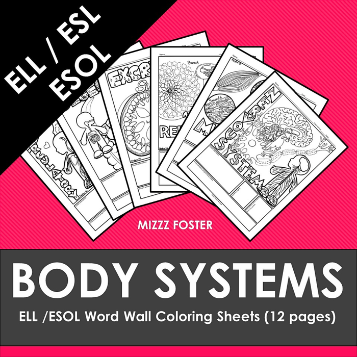 ELL / ESOL / ESL Human Anatomy & Physiology: Body Systems Word Wall Coloring Sheets