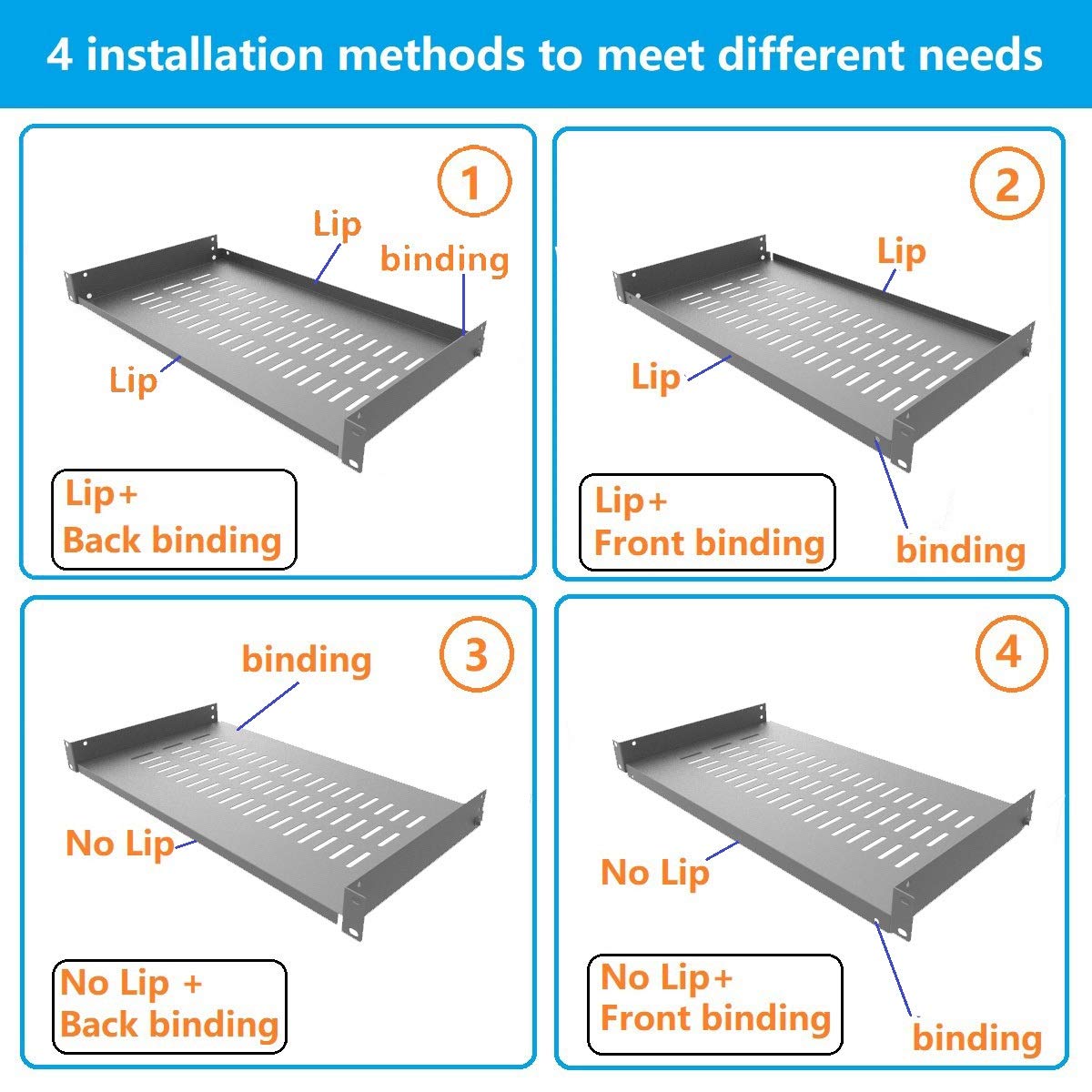 Jingchengmei 2 Pack of 1U Disassembled Vented Cantilever Server Rack Mount Shelf 10" (254mm) Deep for 19" Network Cabinet or Equipment Rack (10V2PC)